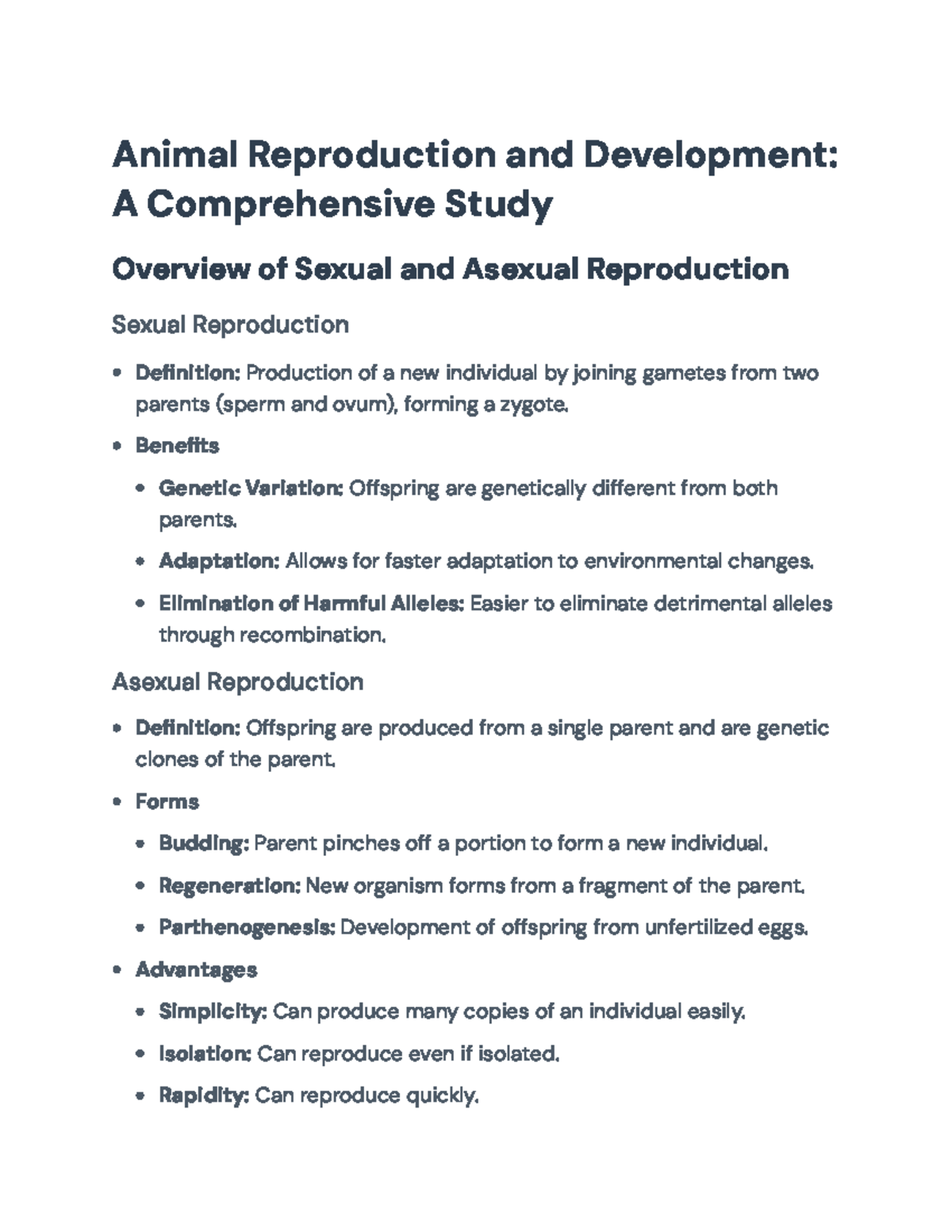 Animal Reproduction and Development: Key Concepts Overview - Studocu