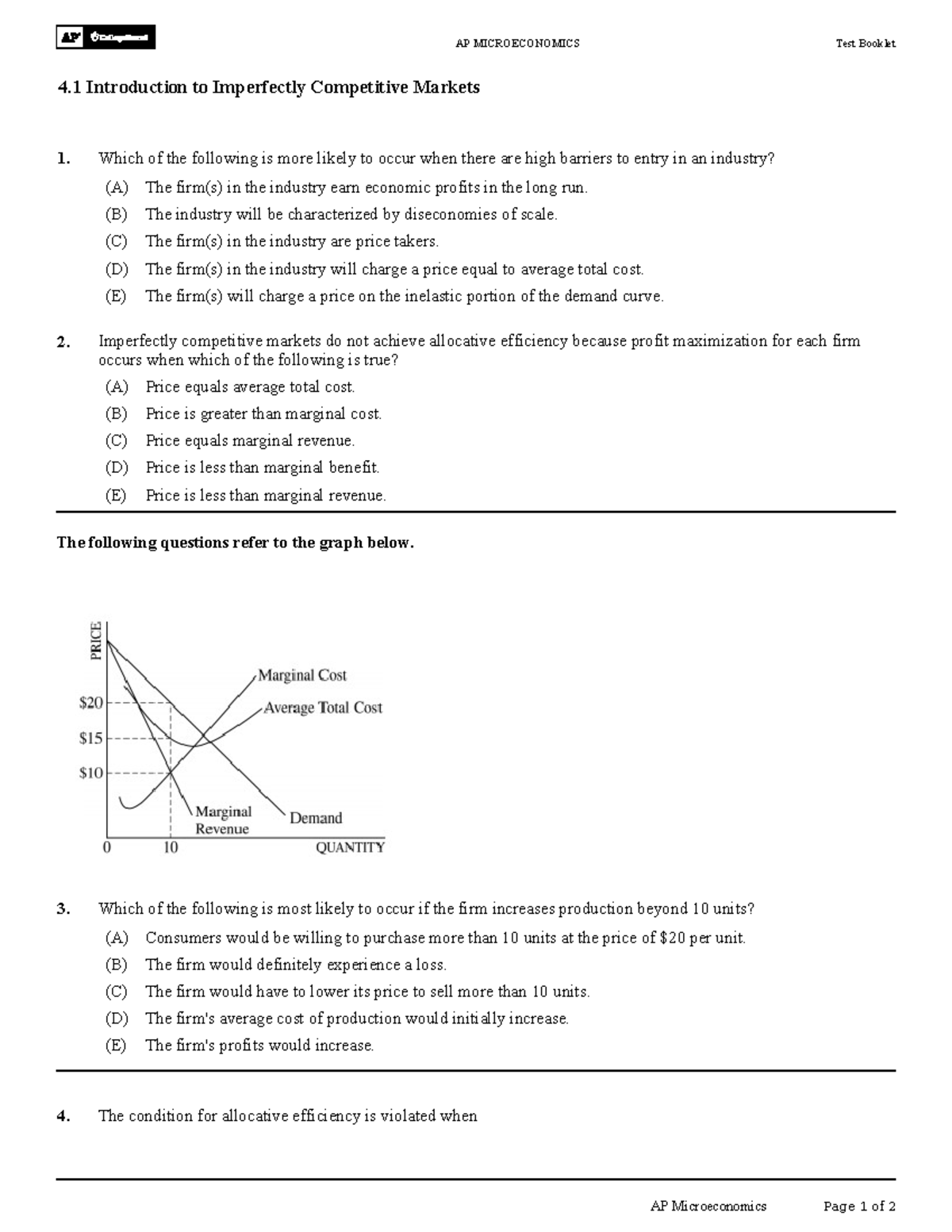 AP Microeconomics Unit 4 Study Guide and Test Questions - Studocu