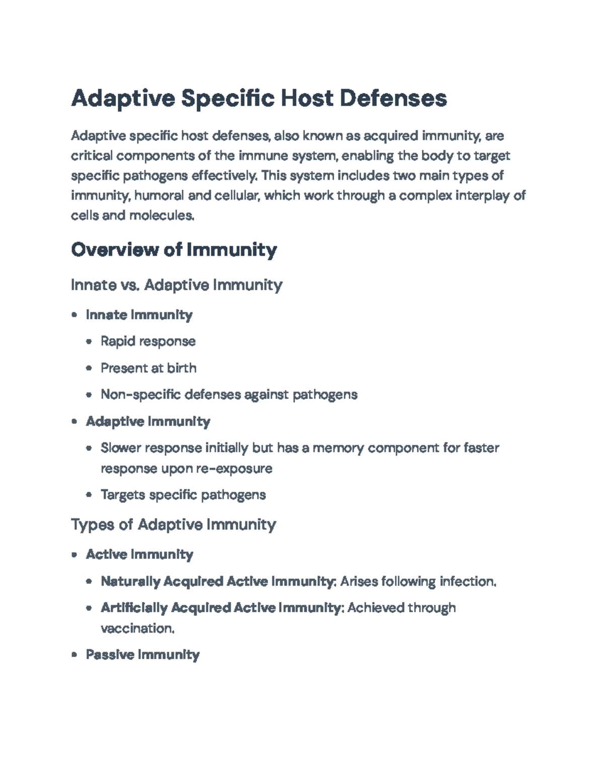 Adaptive Specific Host Defenses and Immunity Overview - Adaptive ...