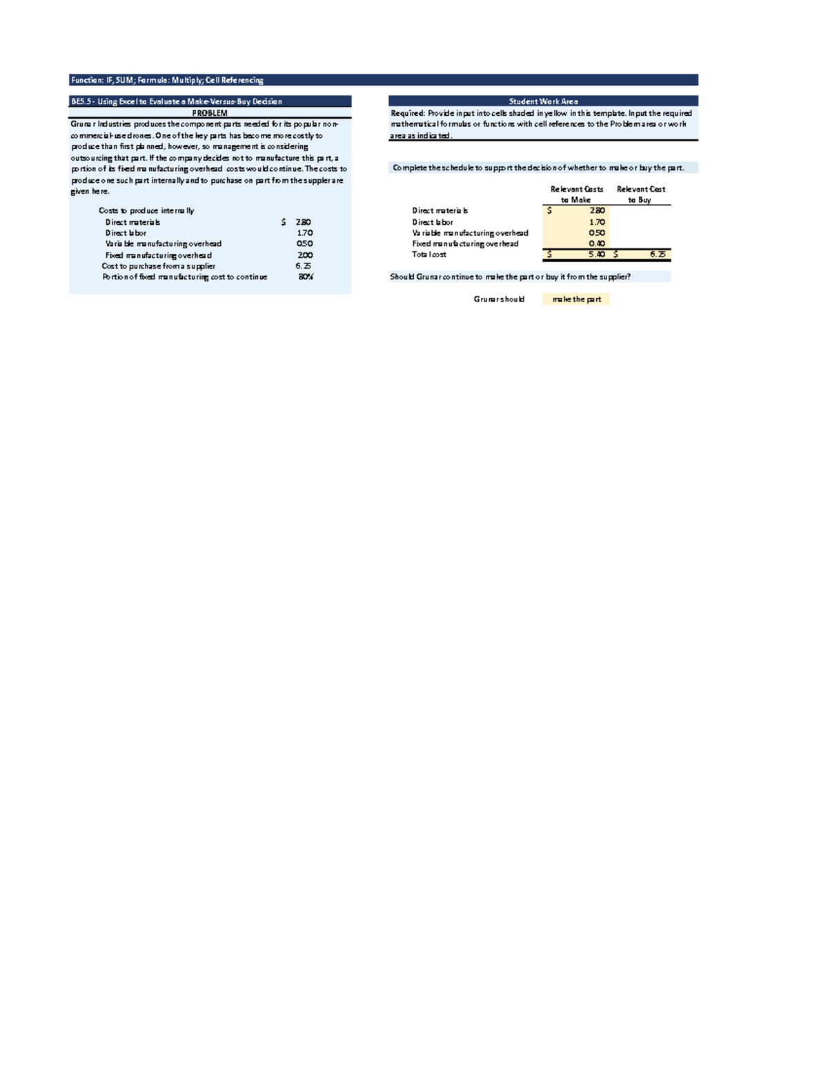 Module Three Problem Set Question 2 - Function: IF, SUM; Formula: Multiply; Cell Referencing BE5 ...