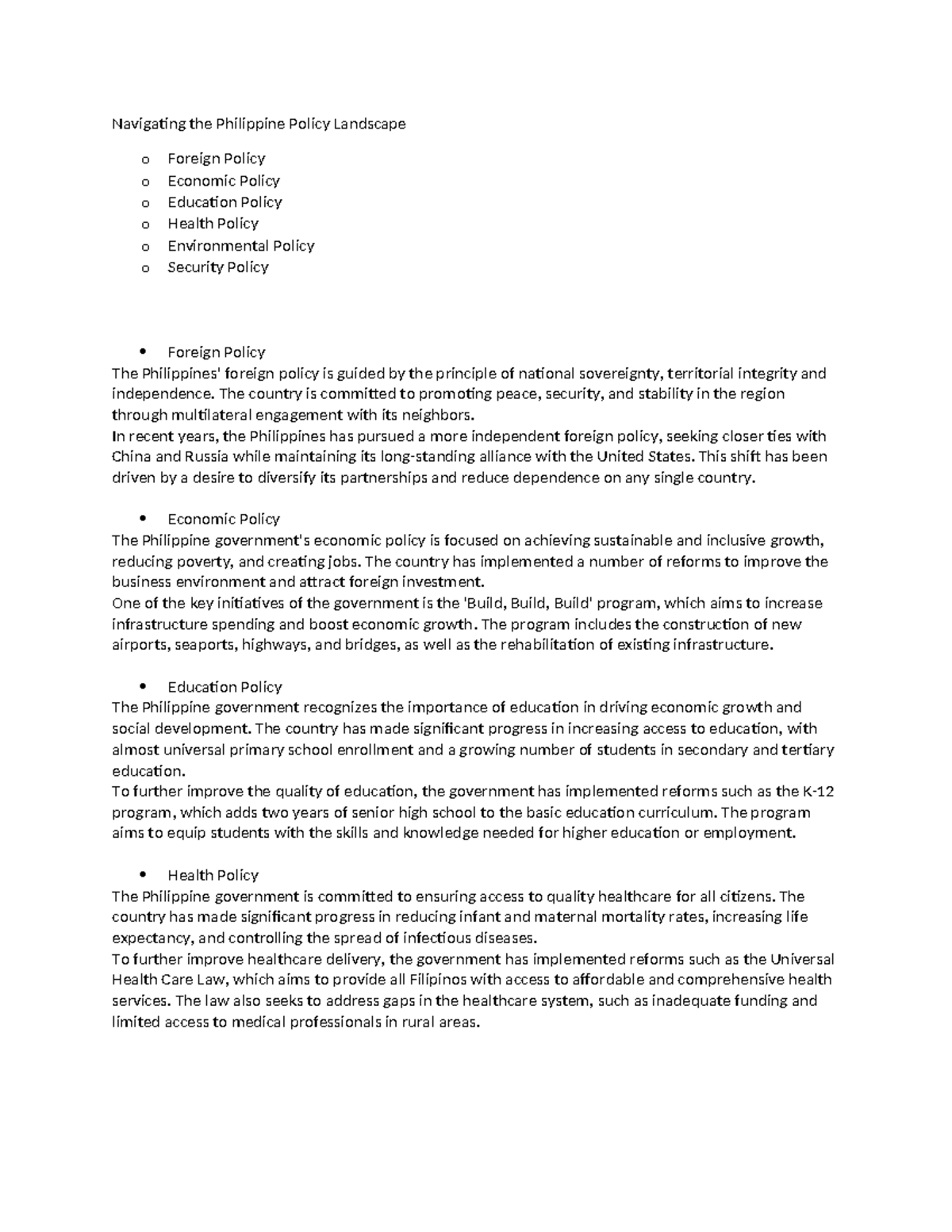 Navigating the Philippine Policy Landscape 1 - The country is committed ...
