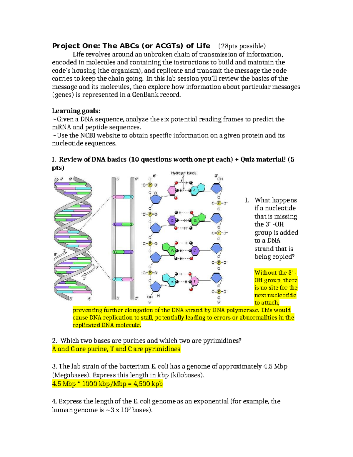 Project 1: The ABCs of Life - Lab 1 Overview and Quiz - Studocu