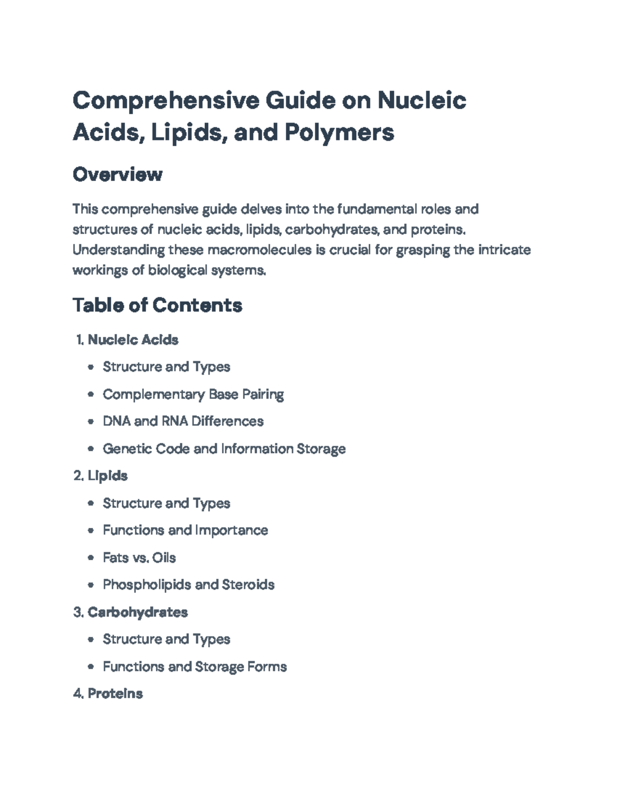 Comprehensive Guide to Nucleic Acids, Lipids, Carbohydrates & Proteins ...