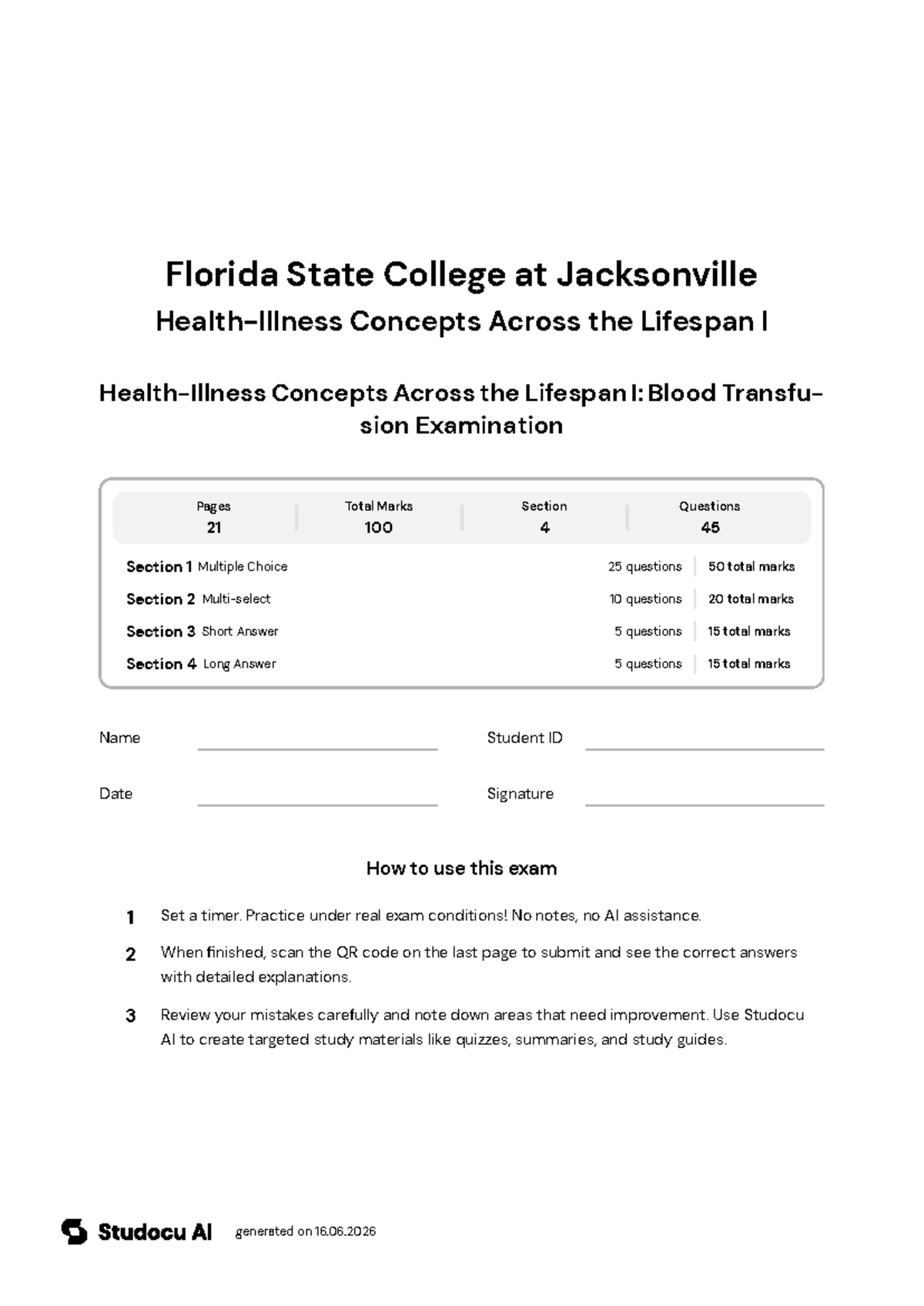 Health-Illness Concepts I: Blood Transfusion Exam - Studocu