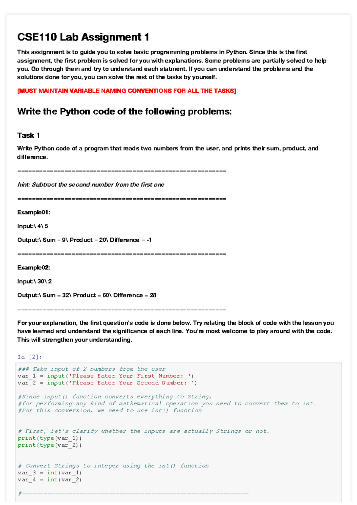 2021 Cse 110 Programming Language I Lab Assignment 1 Full Computer