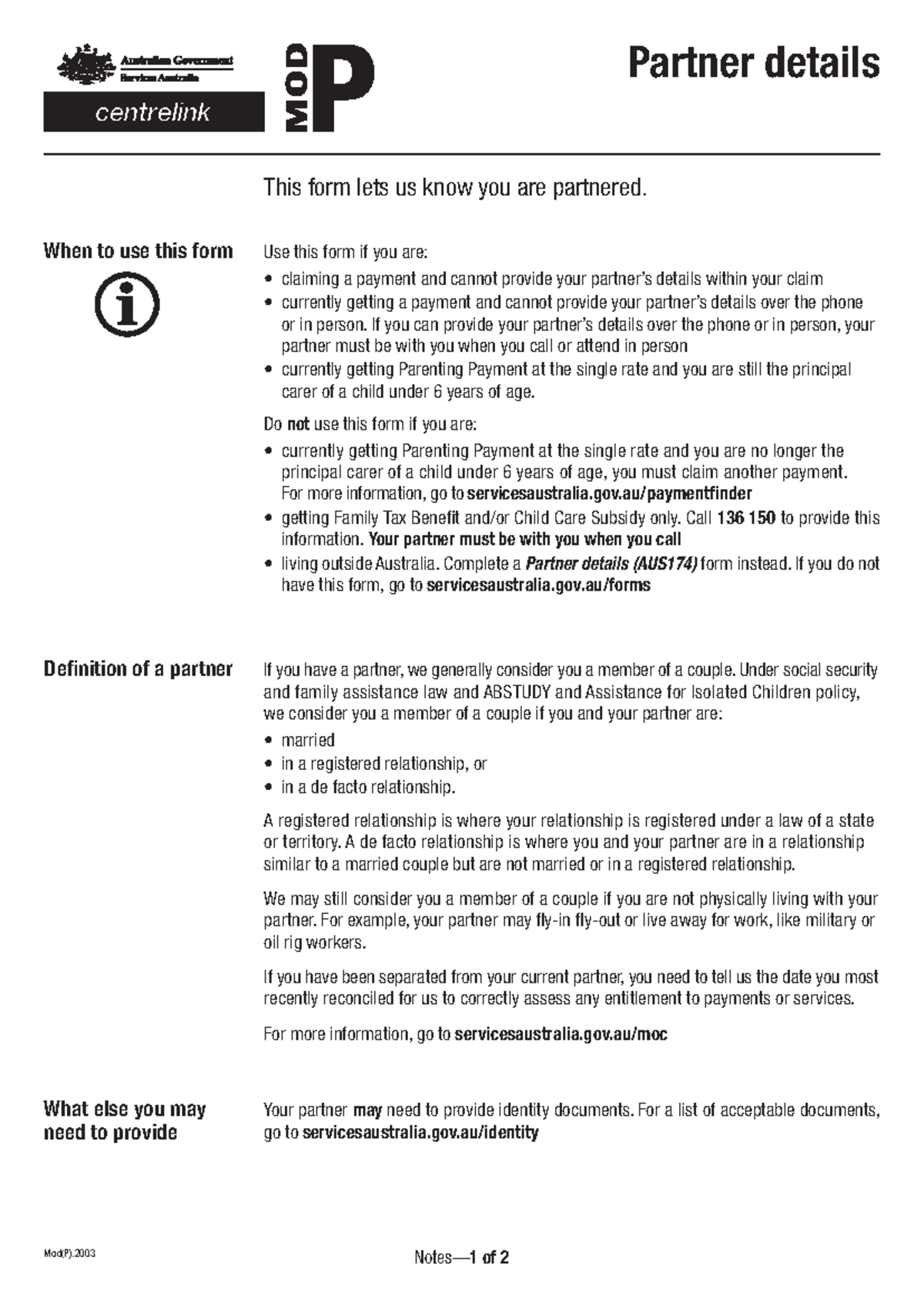 Modp-2003 en-f - text - Mod(P).2003 Notes—1 of 2 Partner details When ...