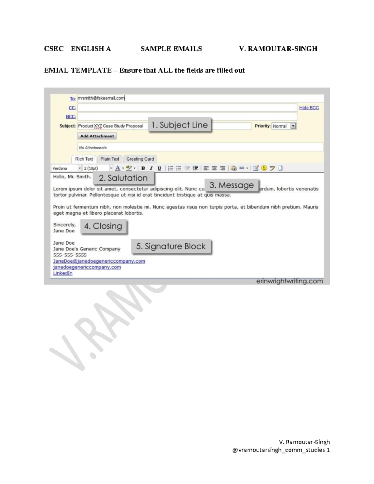 CSEC Sample Emails V. Ramoutar- Singh - V. Ramoutar-Singh CSEC ENGLISH A SAMPLE EMAILS V. - Studocu