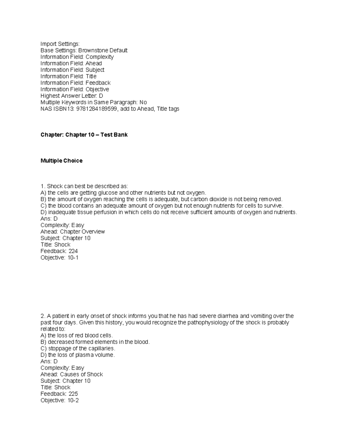 Chapter 10: Shock - MC Test Bank Questions & Answers - Studocu