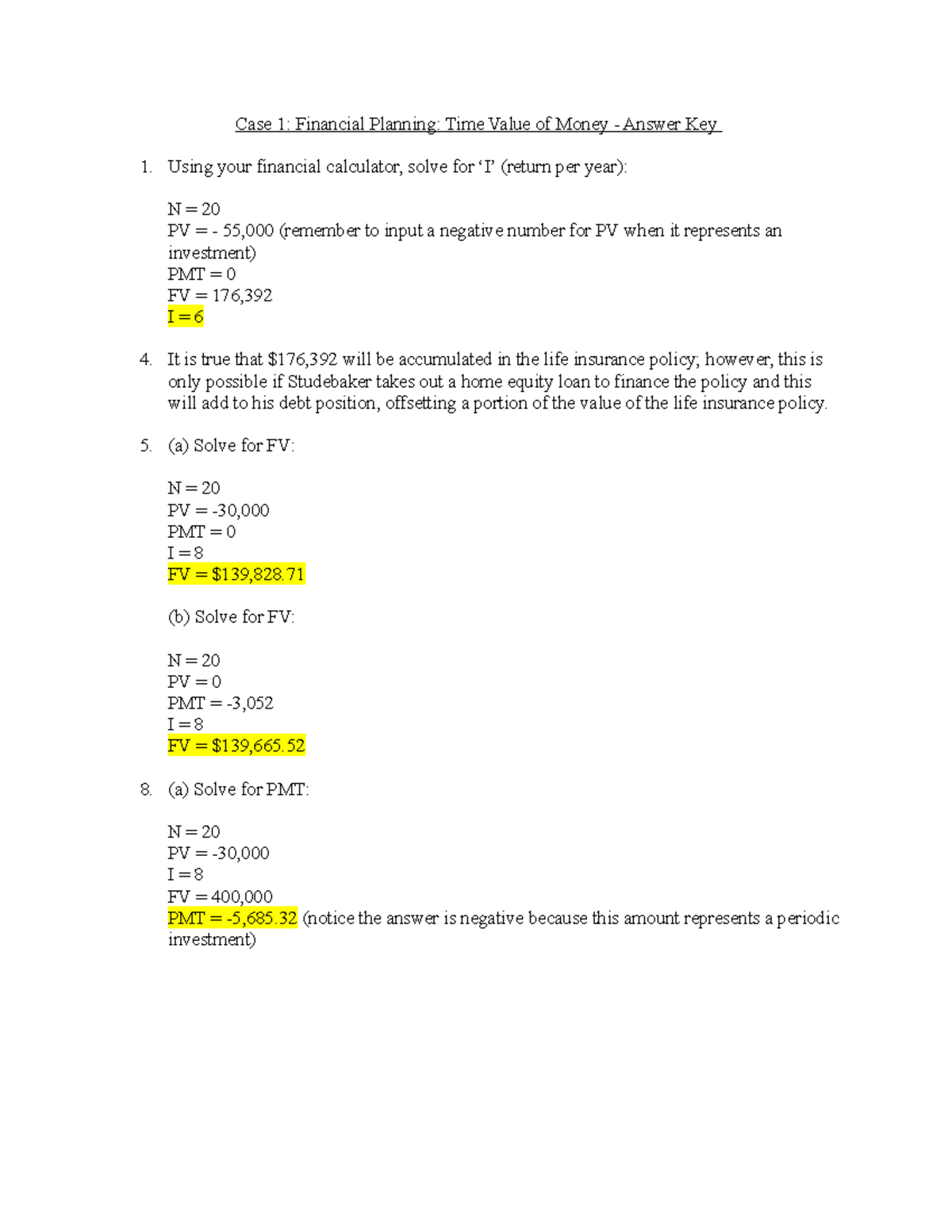 Sulock Solution - Case 1: Financial Planning: Time Value of Money ...