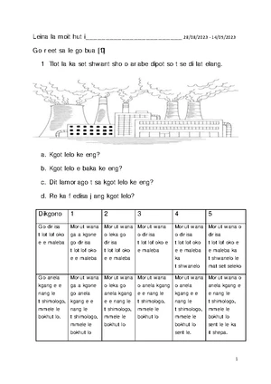 Grade 3 Term 3 Setswana Language Task Details and Guidelines - Studocu