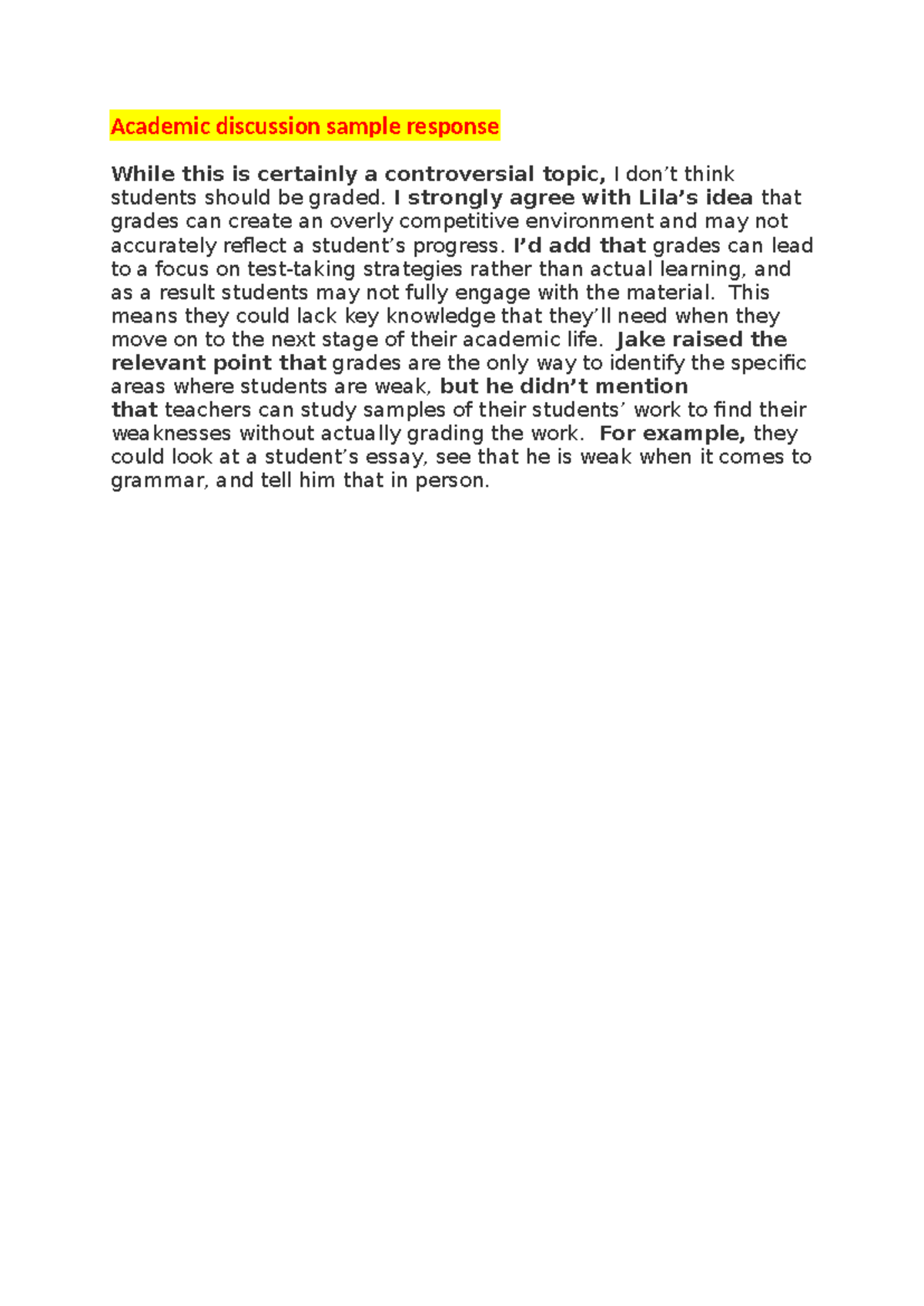 Academic Discussion Response: The Case Against Grading - Studocu