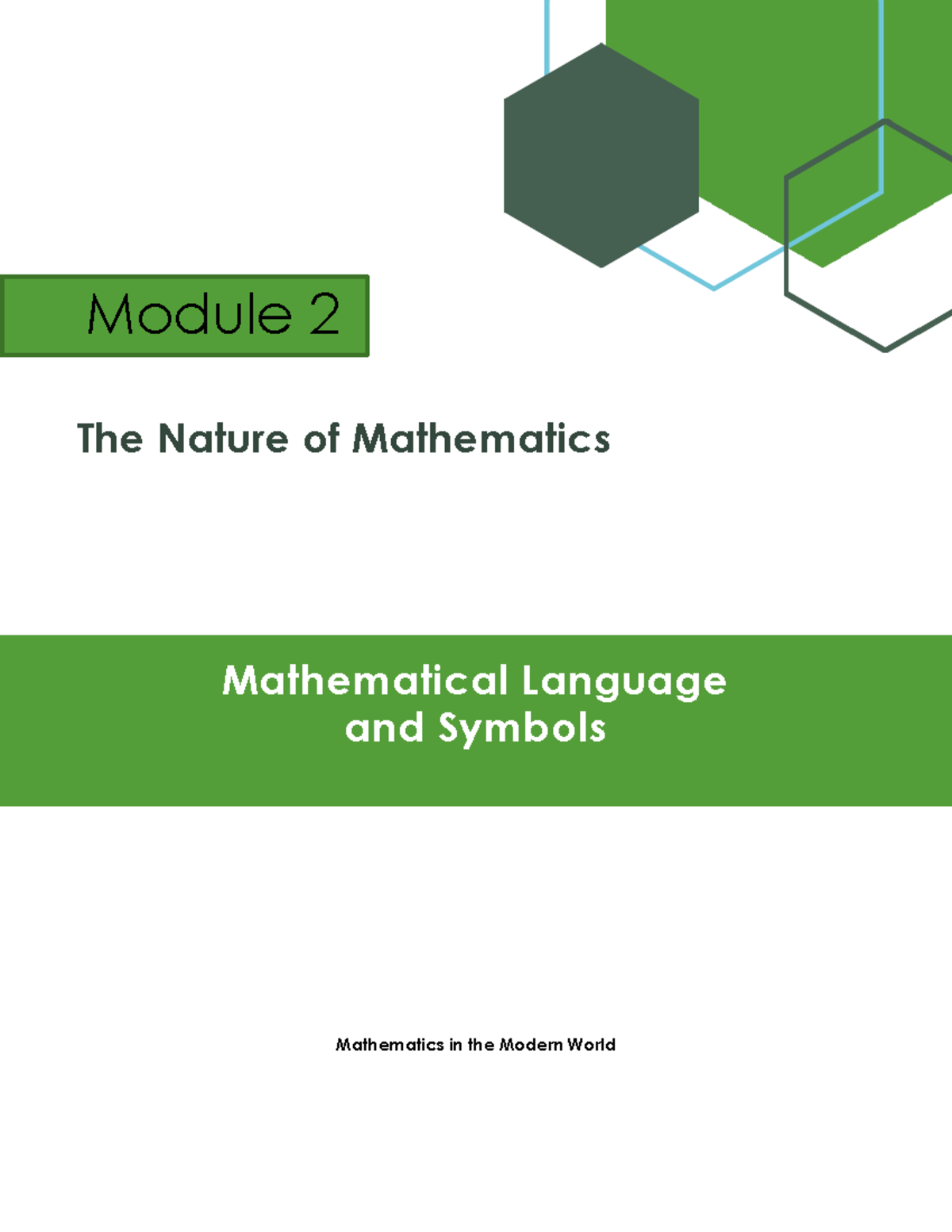 Module 2: The Nature of Mathematics - Language, Symbols & Applications ...