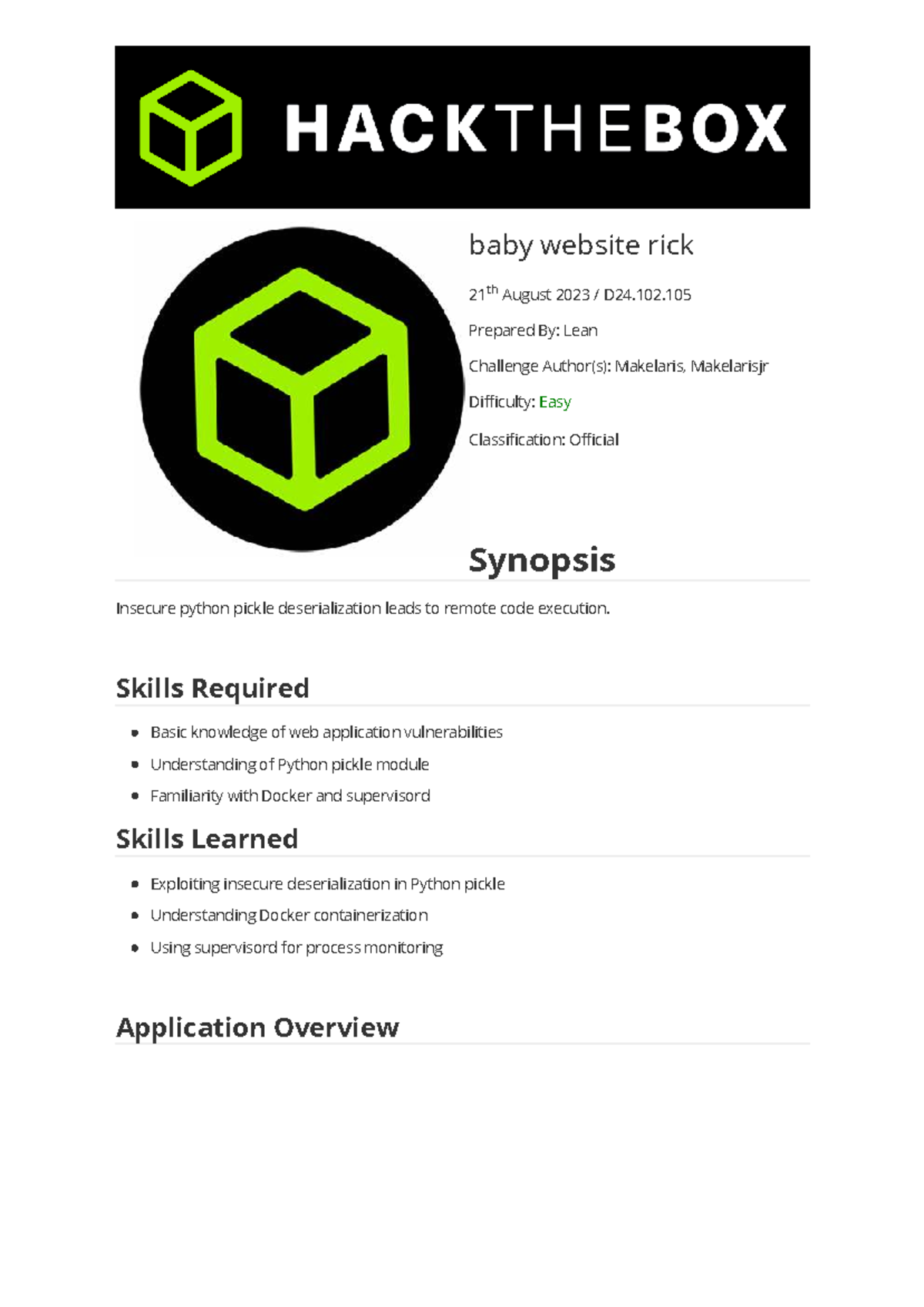 BA D24.102.105: Exploiting Insecure Python Pickle Deserialization - Studocu