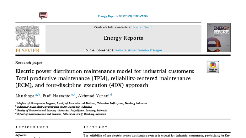 Electric Power Distribution Maintenance Model for Industrial Customers ...