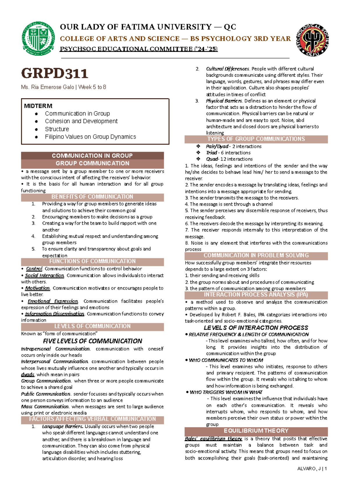 GRPD311 - Midterm Review: Communication in Group Dynamics and Filipino Values - Studocu