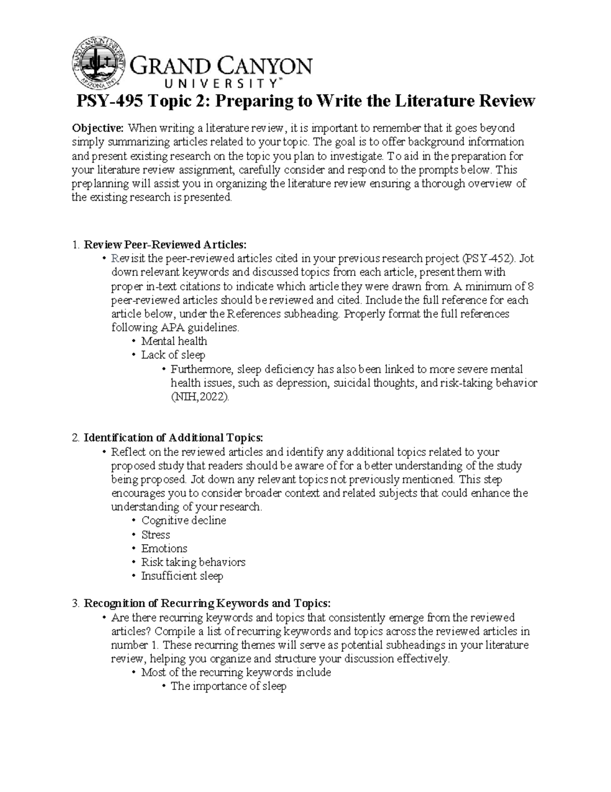 PSY-495 Topic 2: Strategies for Writing Your Literature Review - Studocu