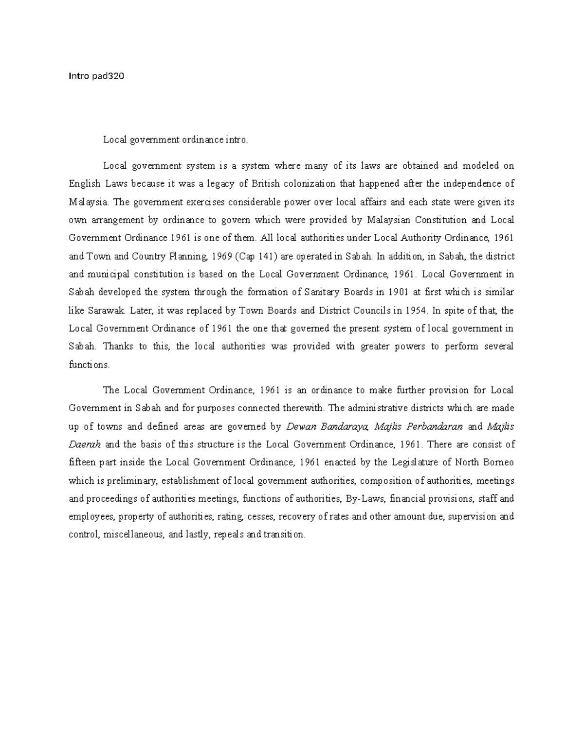Pad320 intro - ignore this - Intro pad Local government ordinance intro ...