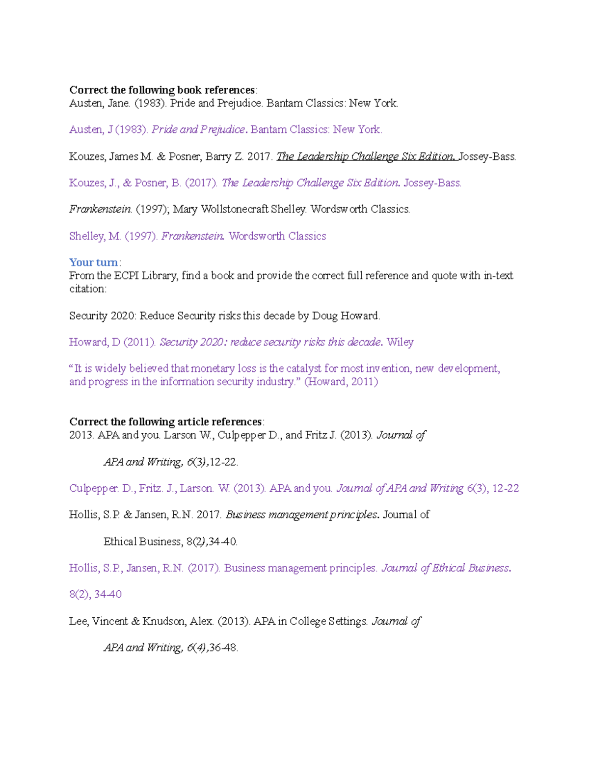 ENG120 2 - APA Reference Correction and Citation Guide - Studocu