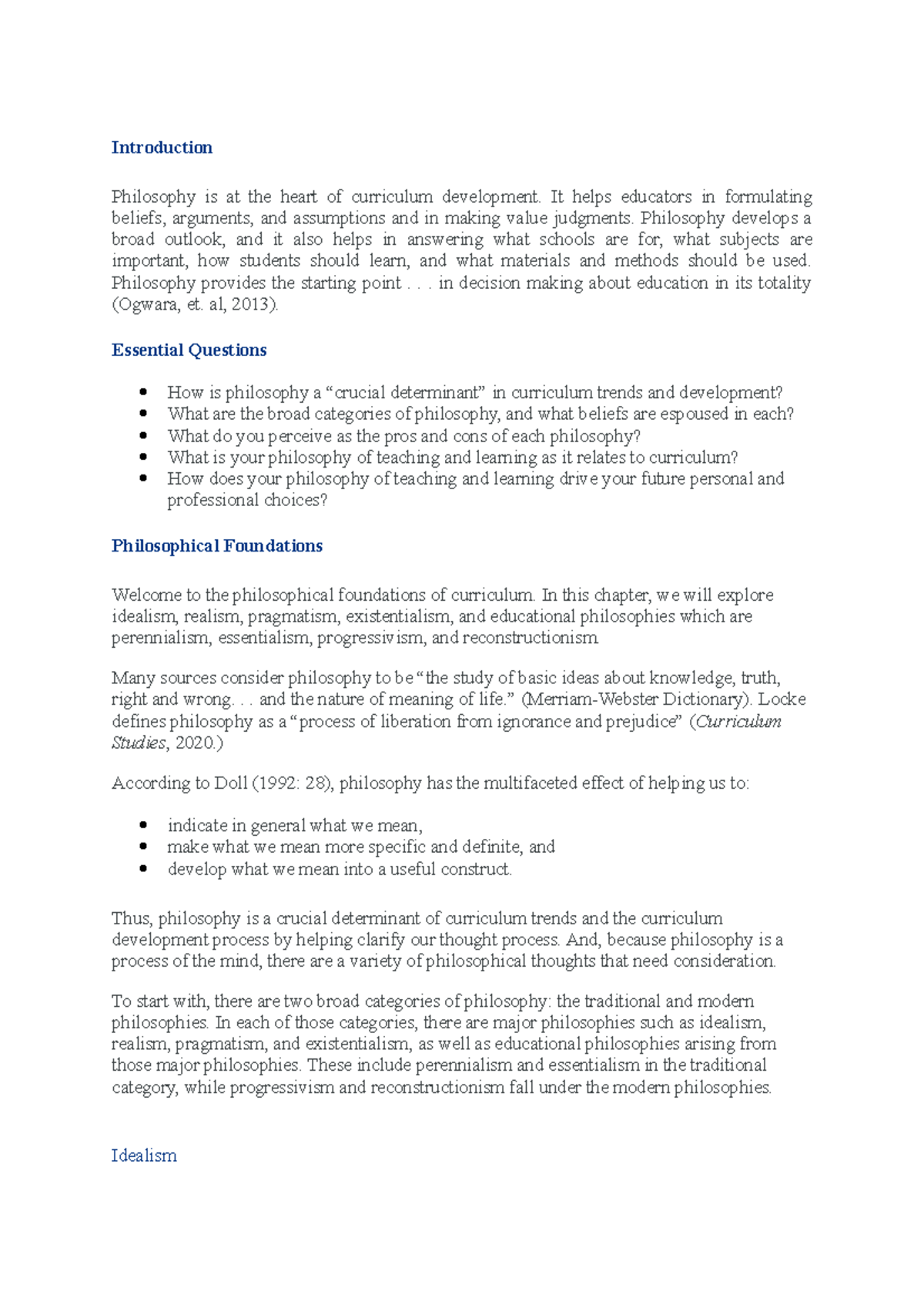 PHIL 101: Philosophical Foundations of Curriculum - Key Concepts ...