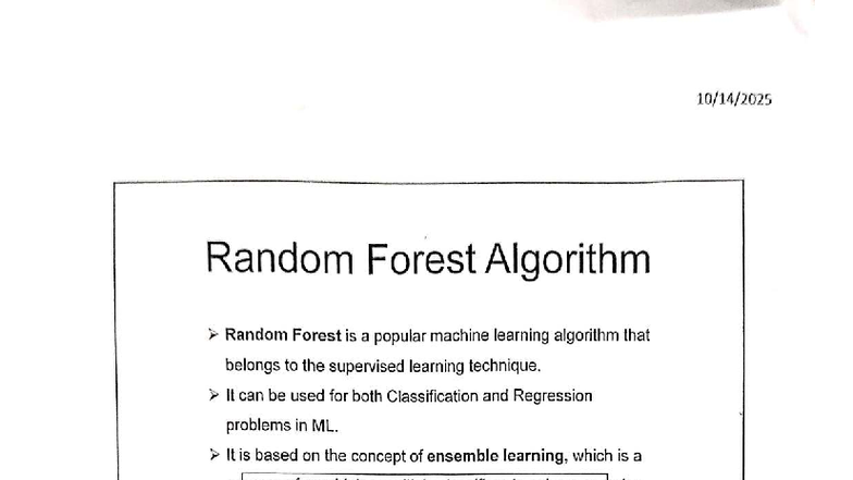 Unit 3 MLA notes - Random Forest Algorithm Random Forest is a popular ...