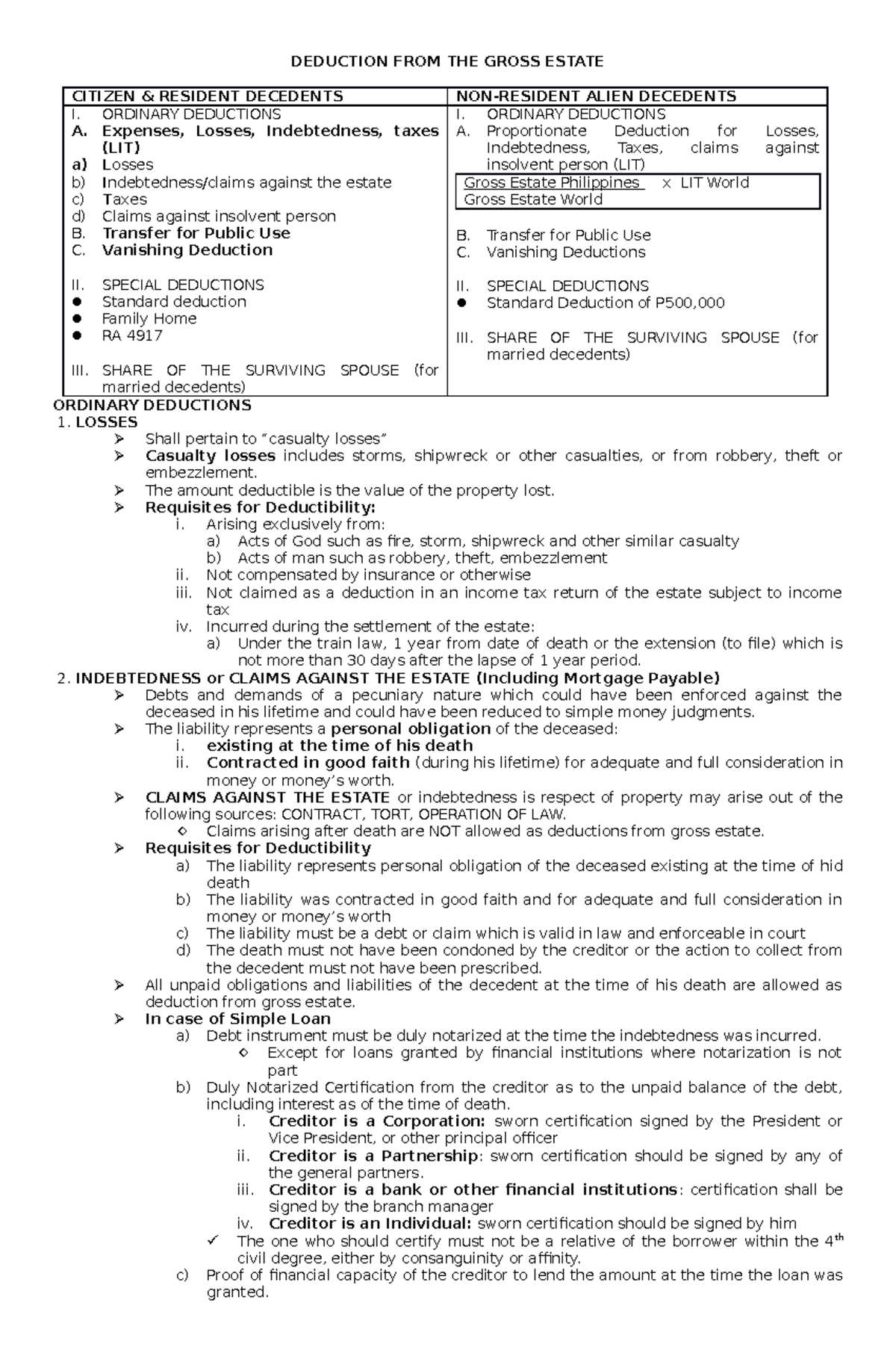 Deduction FROM THE Gross Estate - DEDUCTION FROM THE GROSS ESTATE ...
