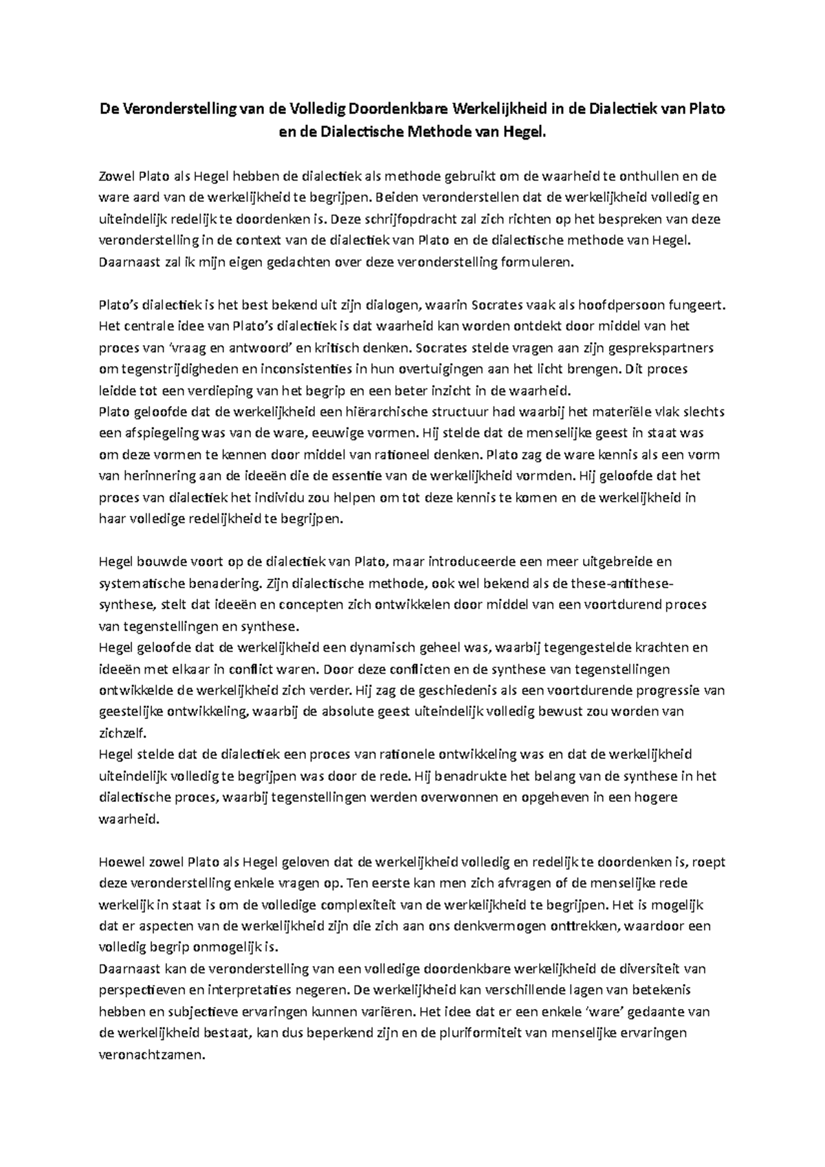 De Dialectiek van Plato en Hegel: Feiten en Veronderstellingen over ...