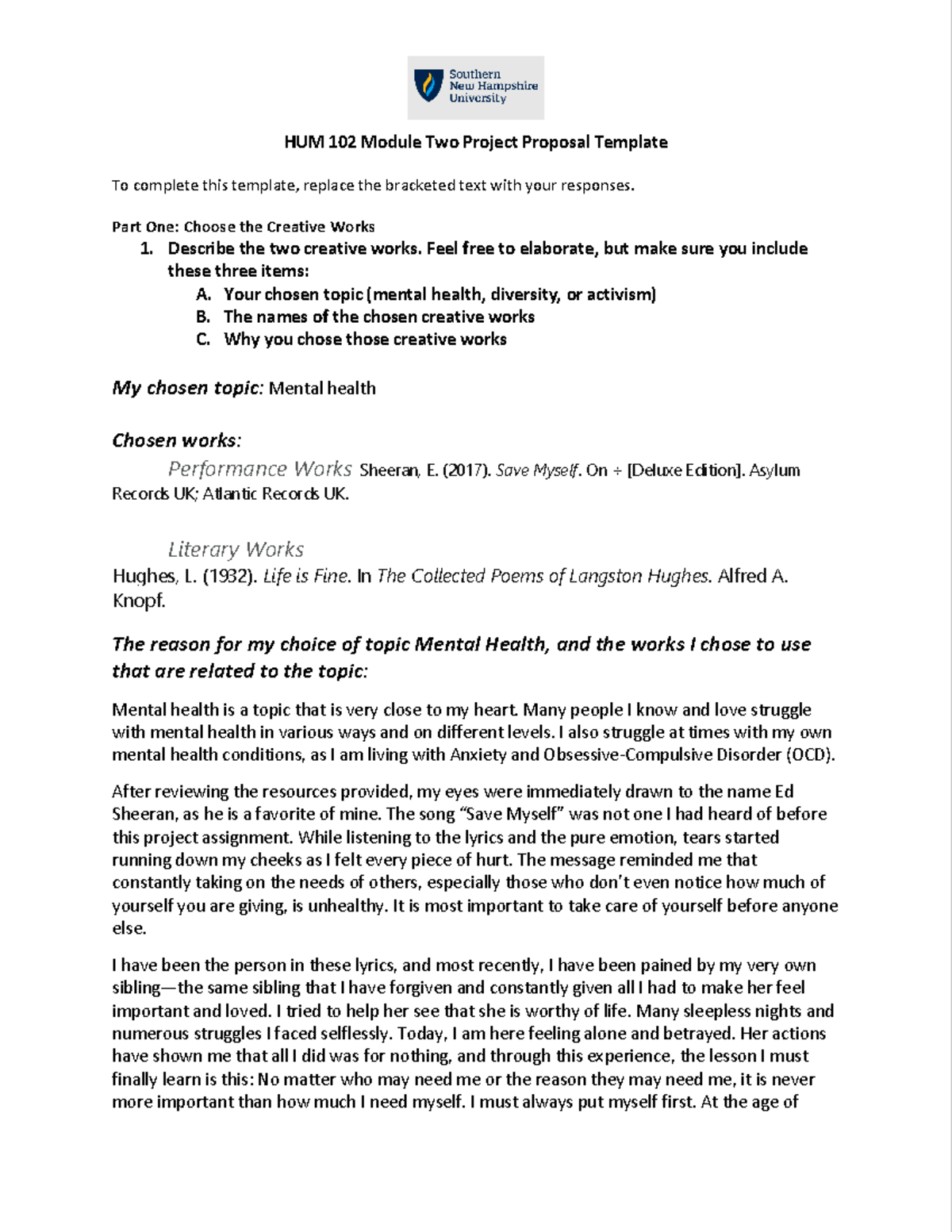 HUM 102 Module Two Project Proposal Template - Part One: Choose the ...