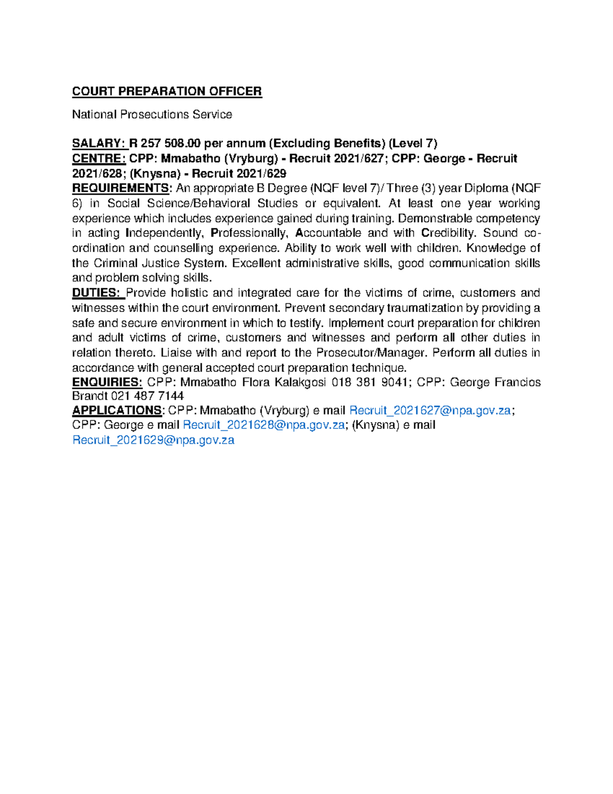 Court Preparation Officer Job Description & Requirements - Studocu