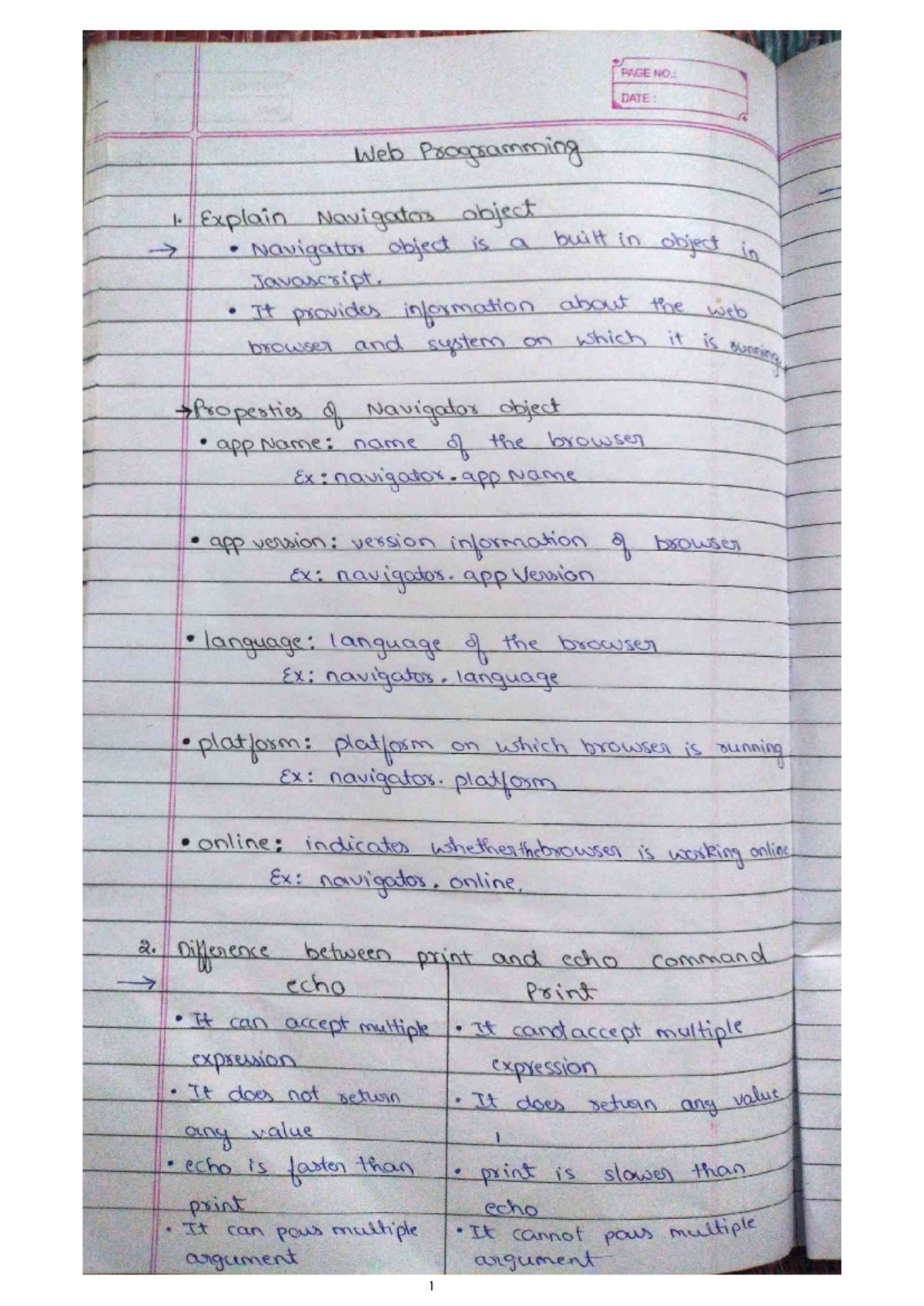 Web Programming 1: Navigator Object, PHP Functions & XML Namespaces - Studocu