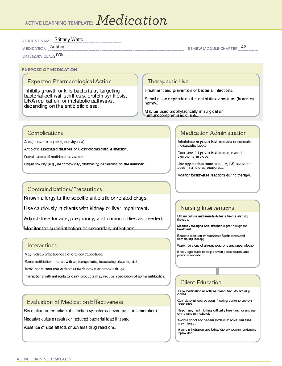 ACTIVE LEARNING TEMPLATE: Antibiotic Review & Client Teaching (Module ...