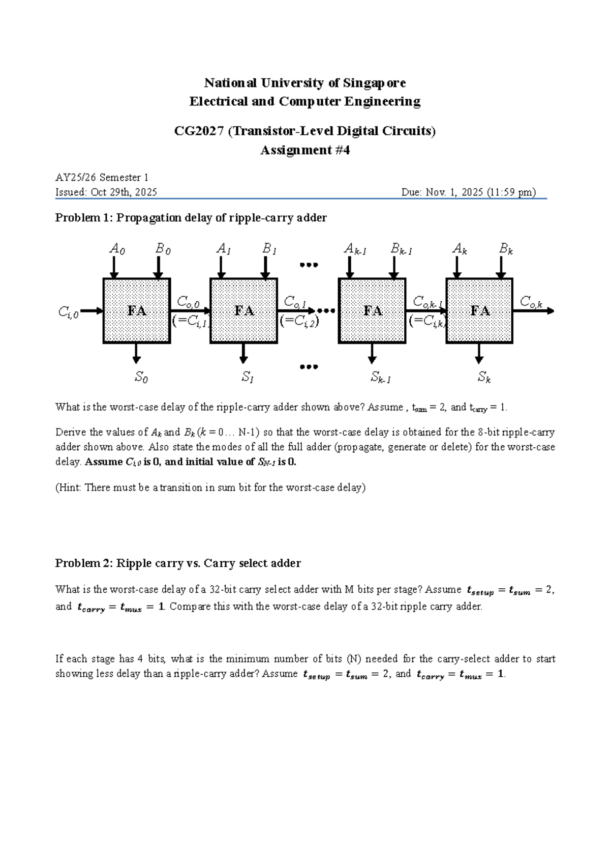 CG2027 Digital Circuits Assignment 4: Delay Analysis and Comparisons ...