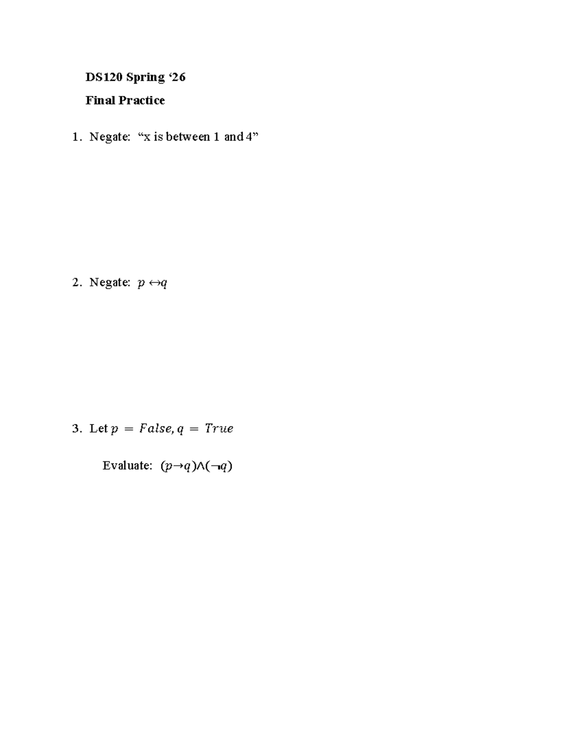 Final Exam Practice for DS120 Spring: Key Concepts & Problems - Studocu
