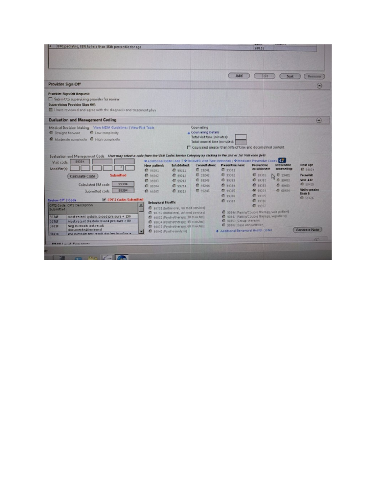 Picture of Coding Screen-b3 - 4 BMI pediatric to less than 95th ...