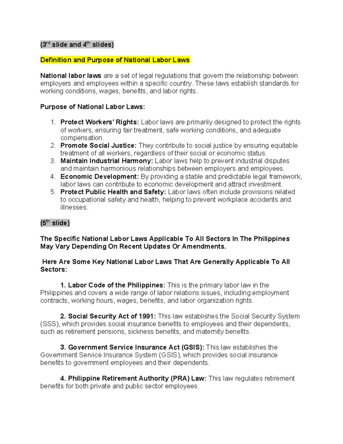 Labor Code Lecture on National Labor Laws & Healthcare Policies - Studocu