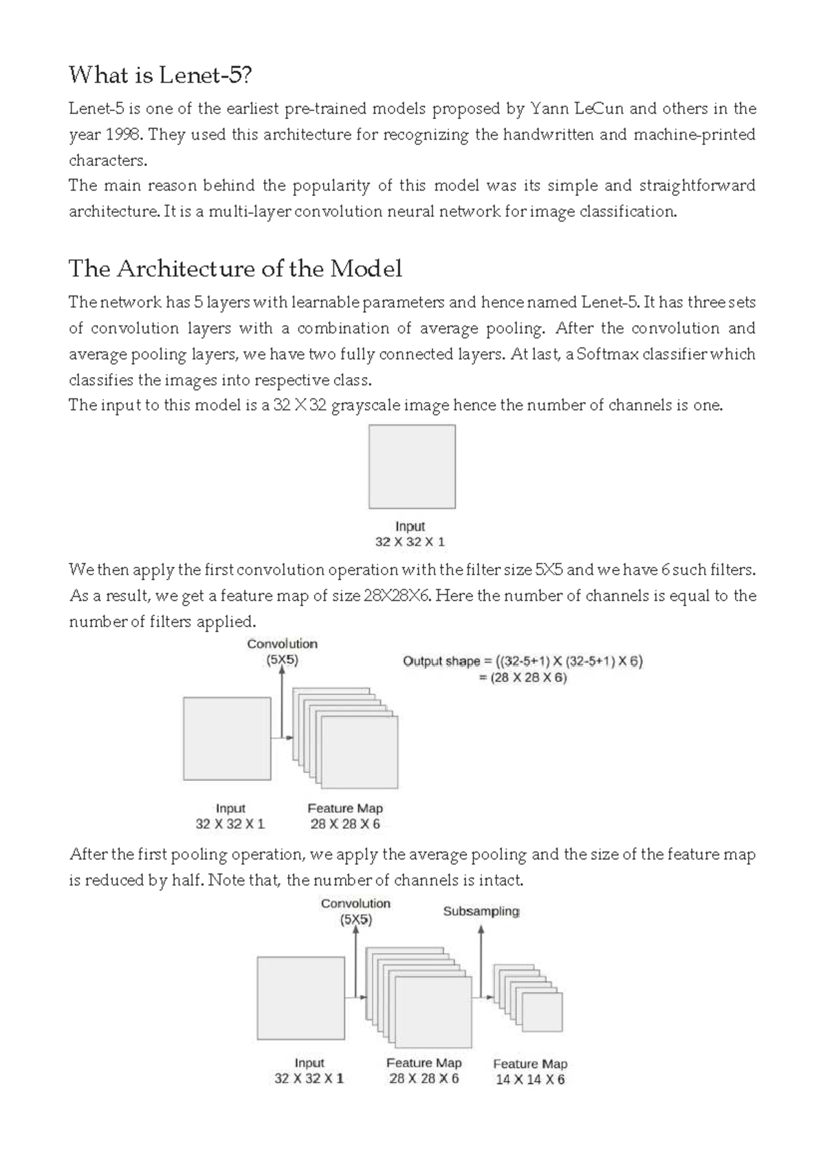 LeNet Architecture Overview - Deep Learning (CS101) - Studocu