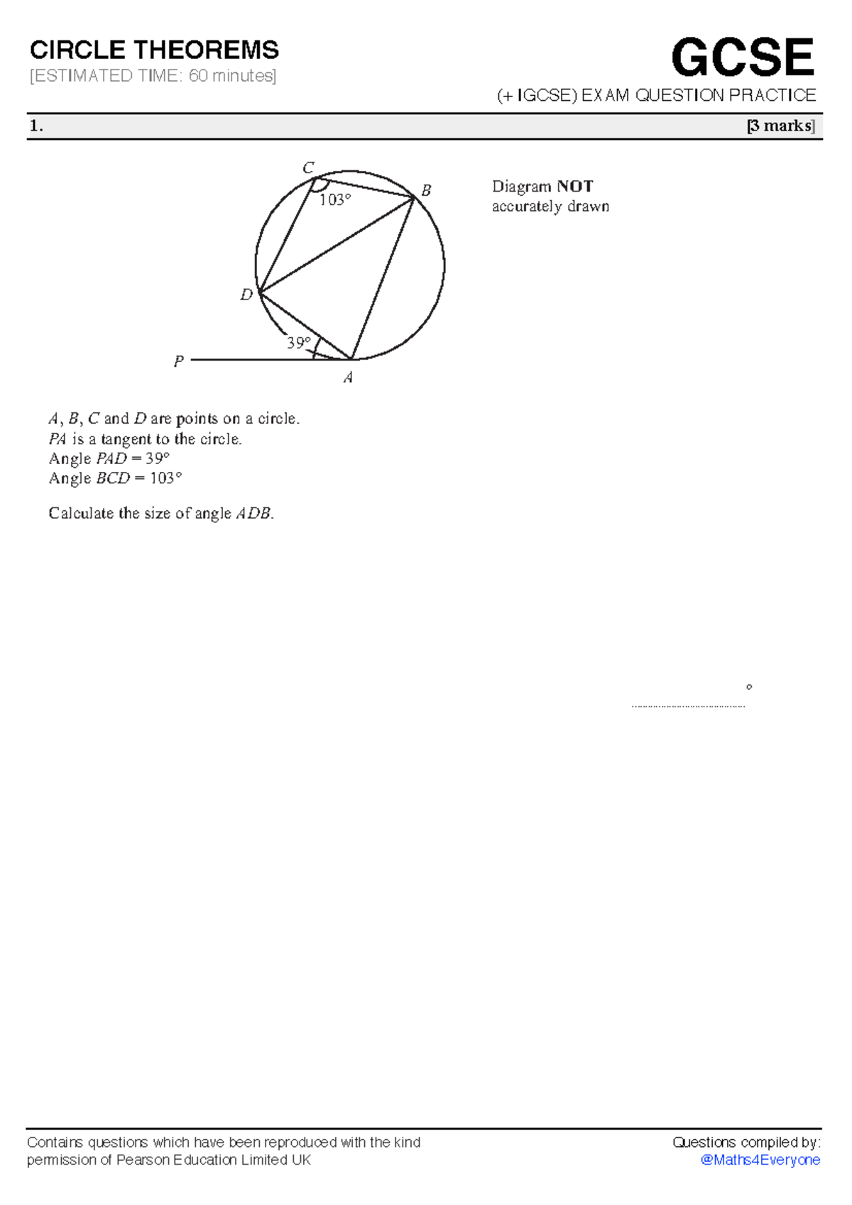 GCSE Circle Theorems Exam Questions Practice (IGCSE) - Studocu