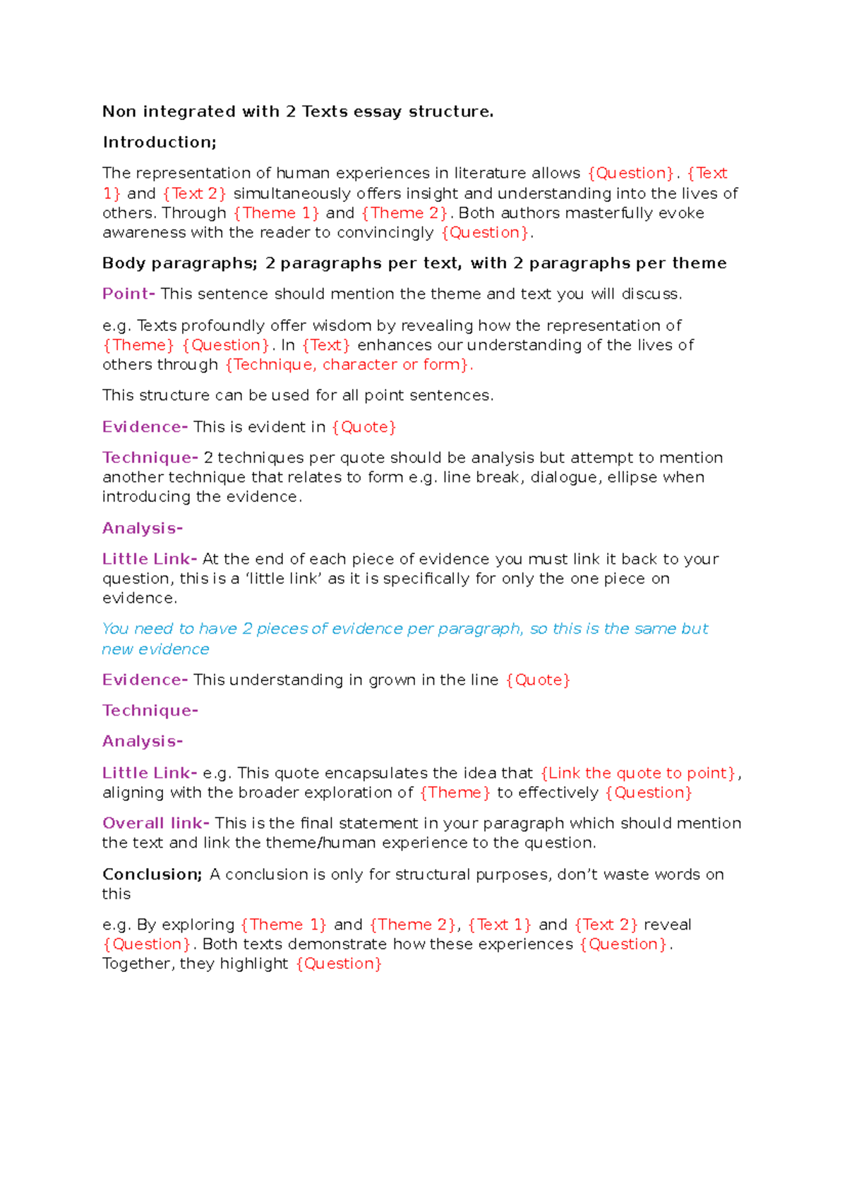 Non-Integrated Essay Structure: Analyzing 2 Texts on Human Experience ...