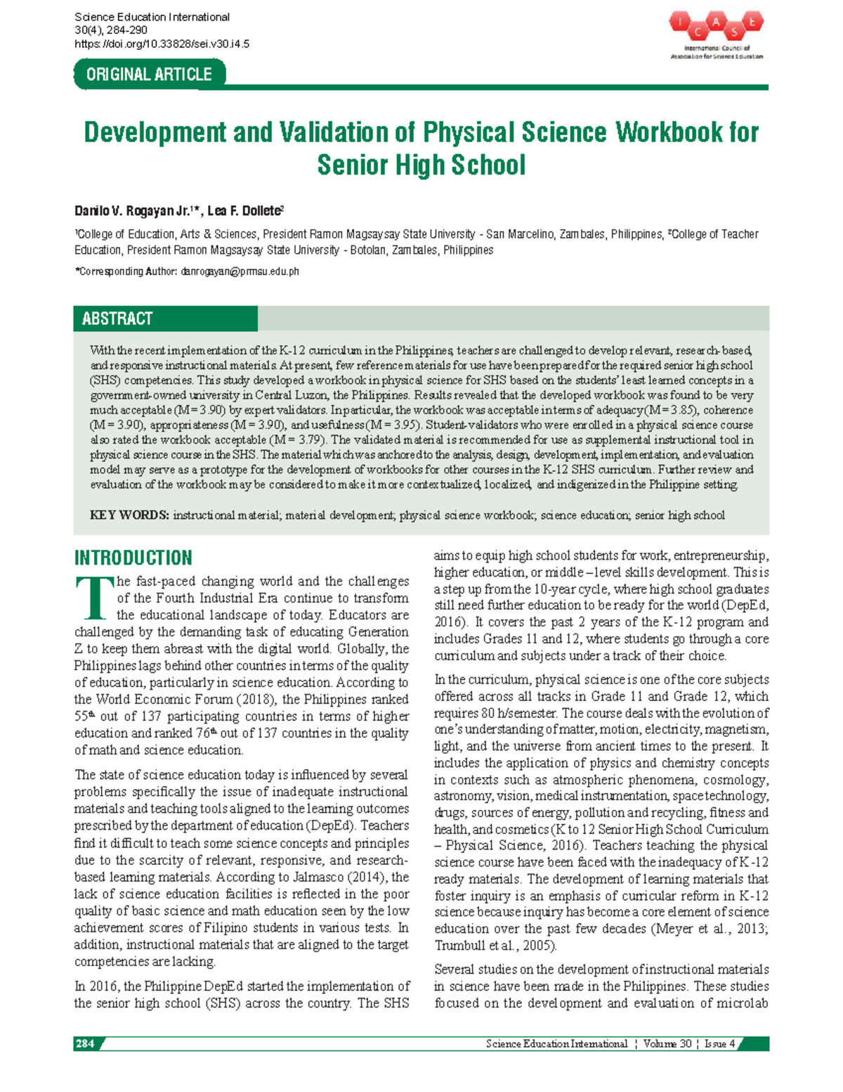 Development and Validation of SHS Physical Science Workbook (EJ1236361 ...