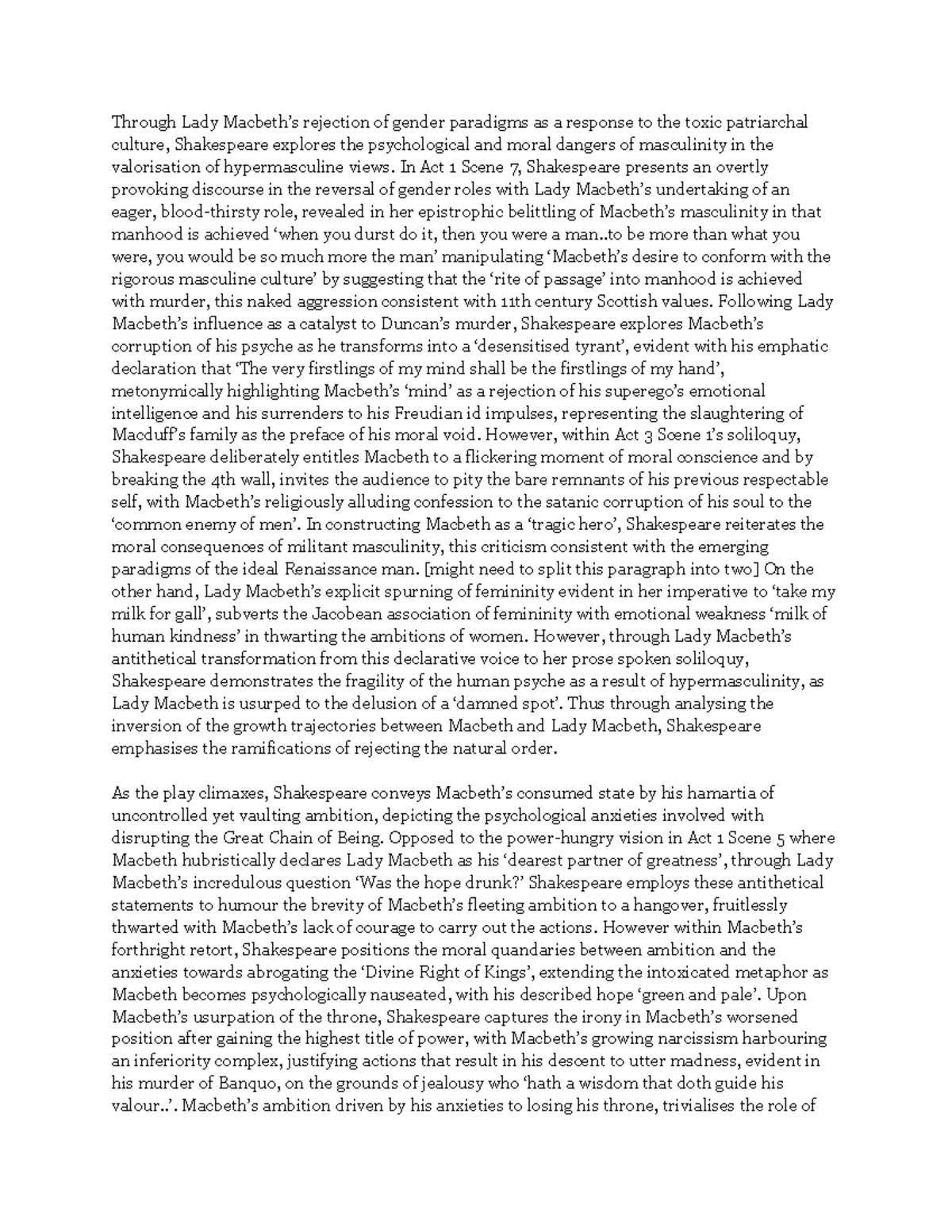 Macbeth Essay (ENG 101): Exploring Gender Roles and Masculinity ...