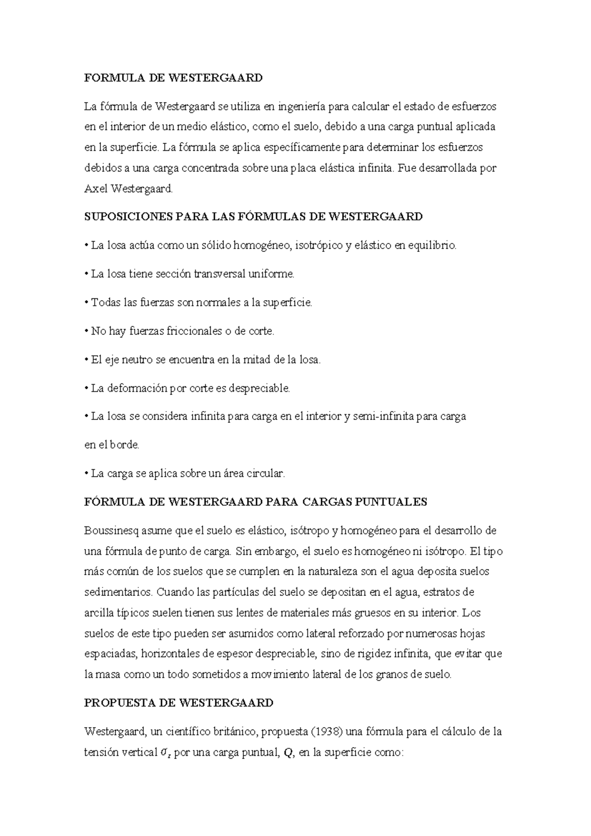 Fórmulas de Westergaard para el Cálculo de Esfuerzos en Ingeniería ...