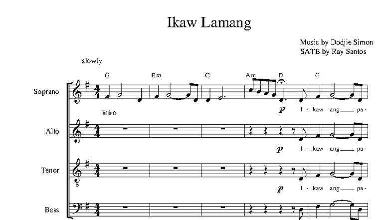 Ikaw Lamang SATB Music Sheet - Dodjie Simon & Ray Santos - Studocu