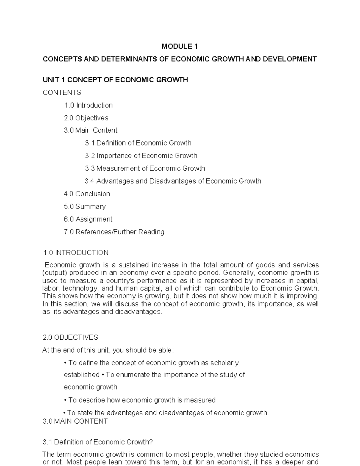Module 1: Concepts & Determinants of Economic Growth and Development ...