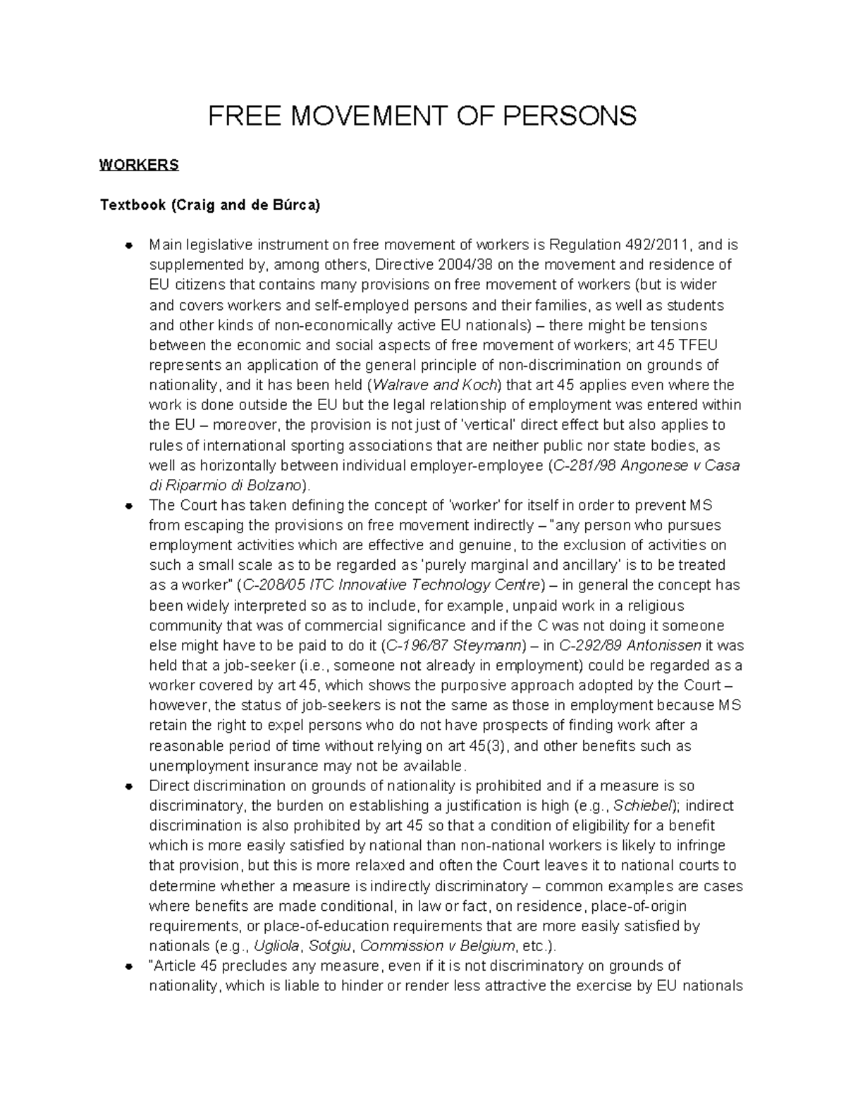Free Movement of Persons: Key Insights from Craig and de Búrca Textbook ...