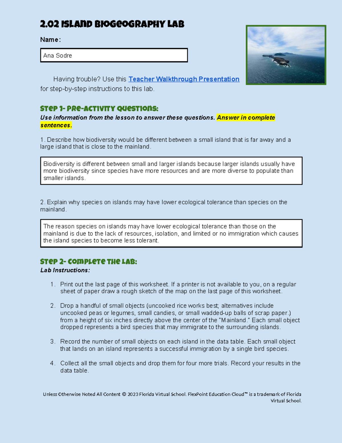 2.02 Island Biogeography Lab: Biodiversity and Immigration Analysis ...