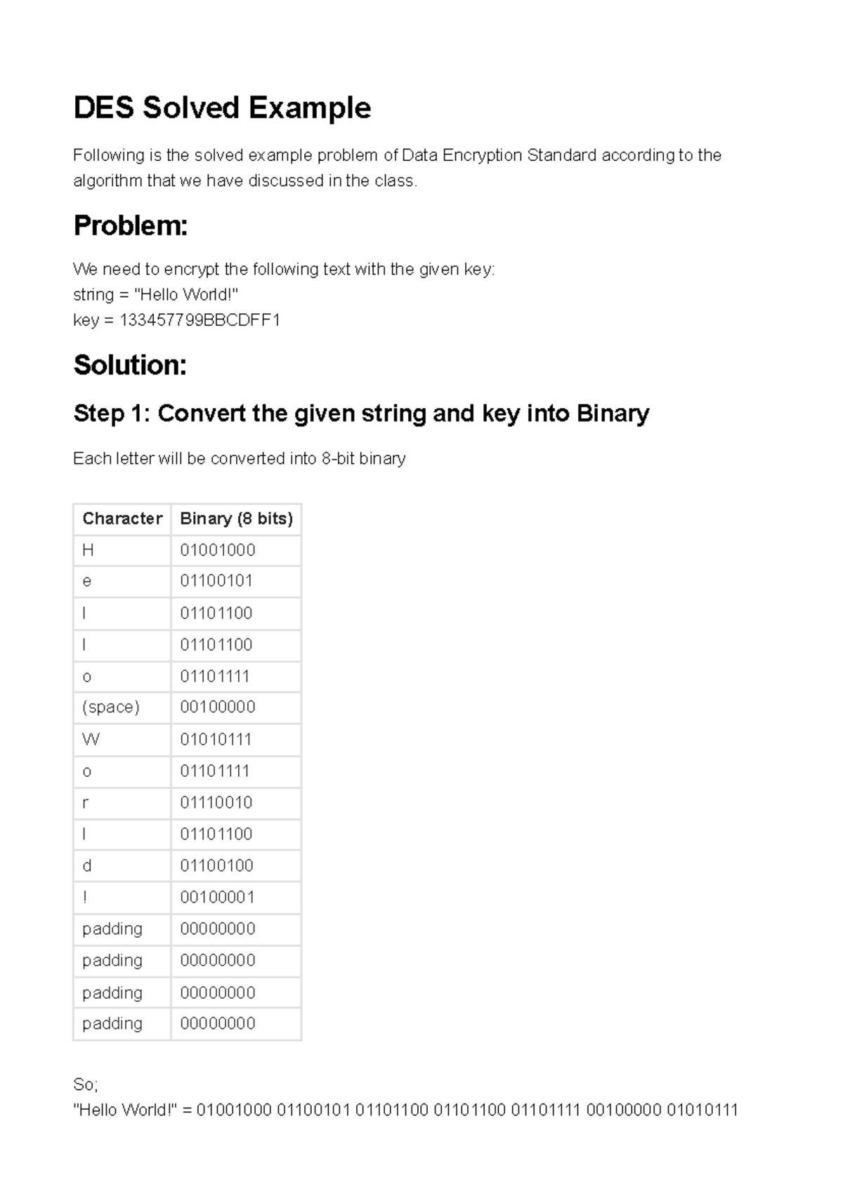 DES Solved Example - Infosec (Data Encryption Standard) - Studocu
