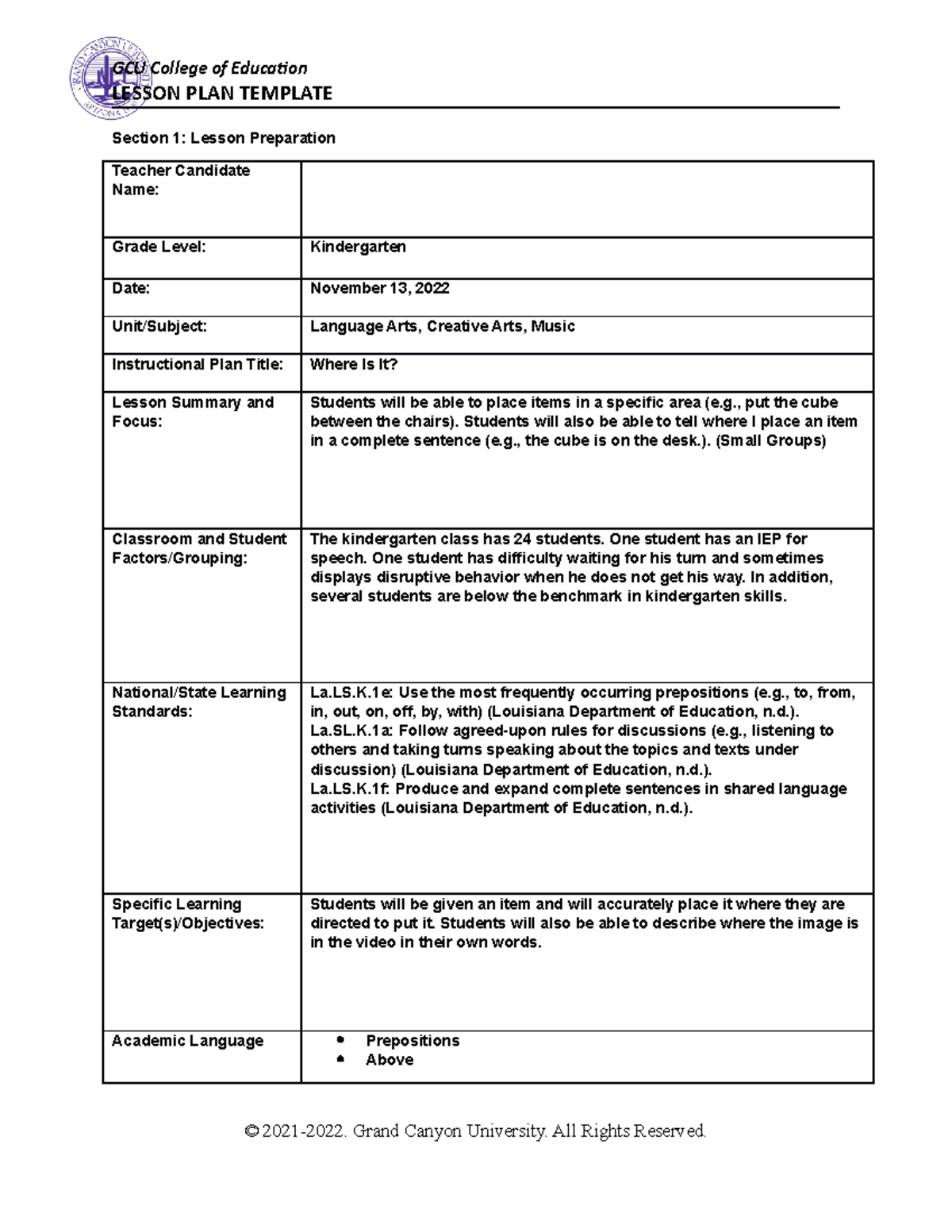 ECE 450 T5 Music Integrated Lesson Plan for Kindergarten Language Arts ...