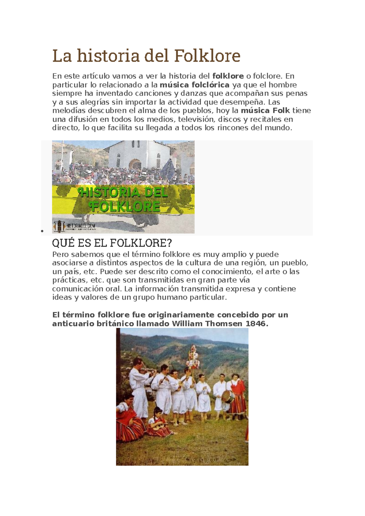 Historia del Folklore y Música Popular: Un Análisis Cultural - Studocu