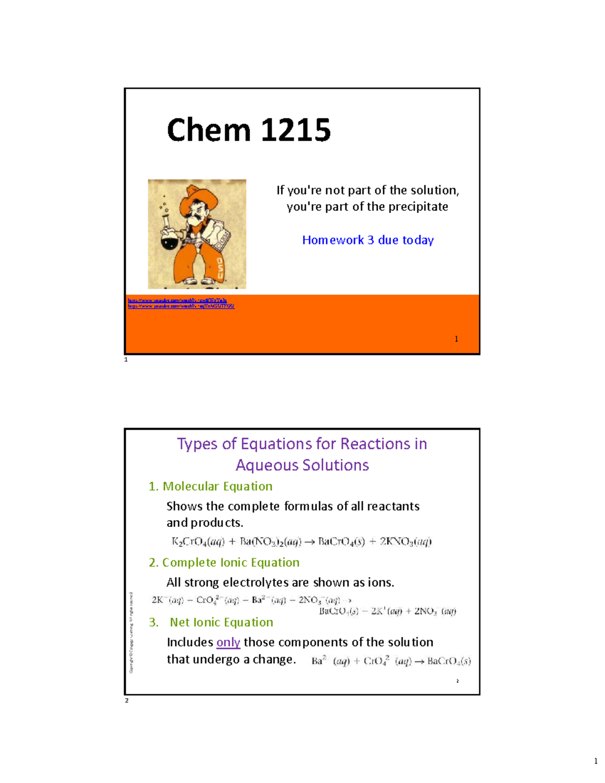 Chem 1215 Lecture 15: Aqueous Reactions & Ionic Equations - Studocu