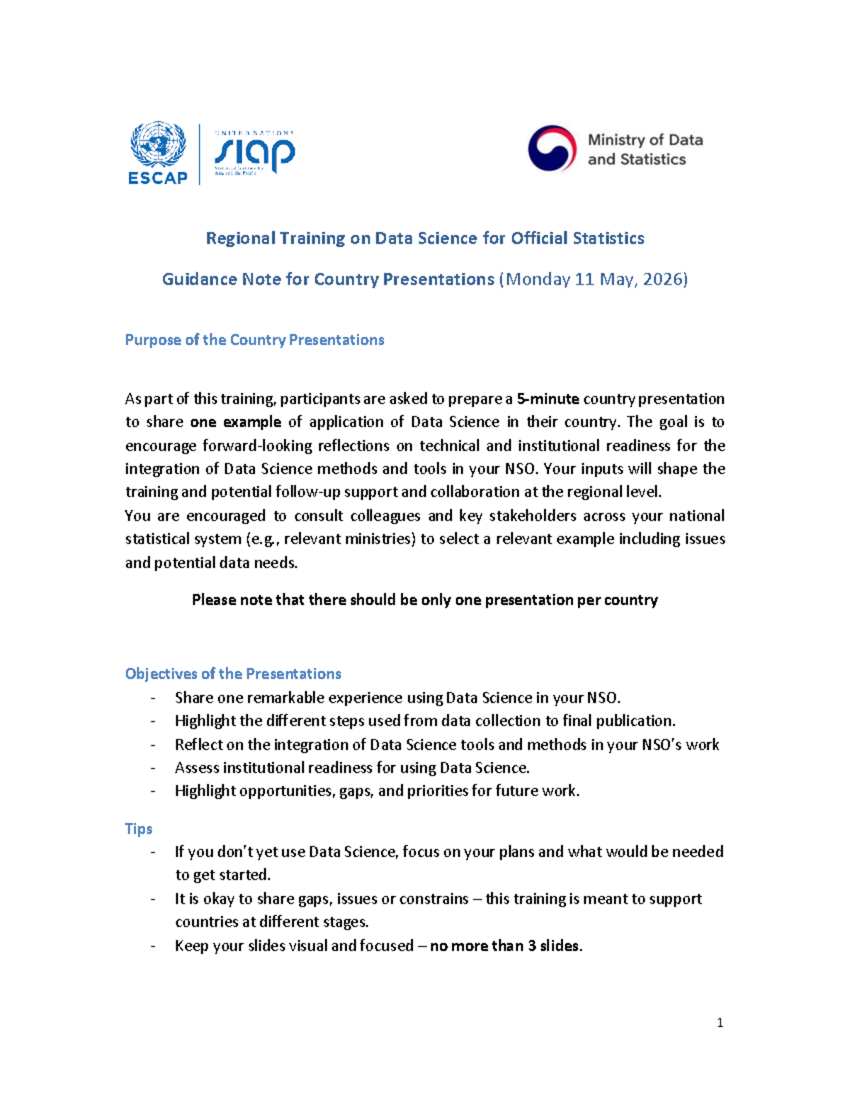 Regional Training on Data Science: Guidance Note for Country ...
