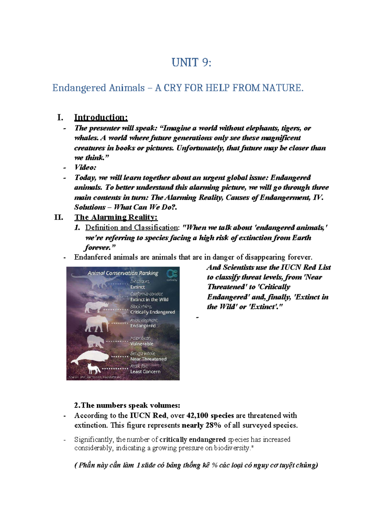UNIT 9: Endangered Animals - A Global Call for Action - Studocu